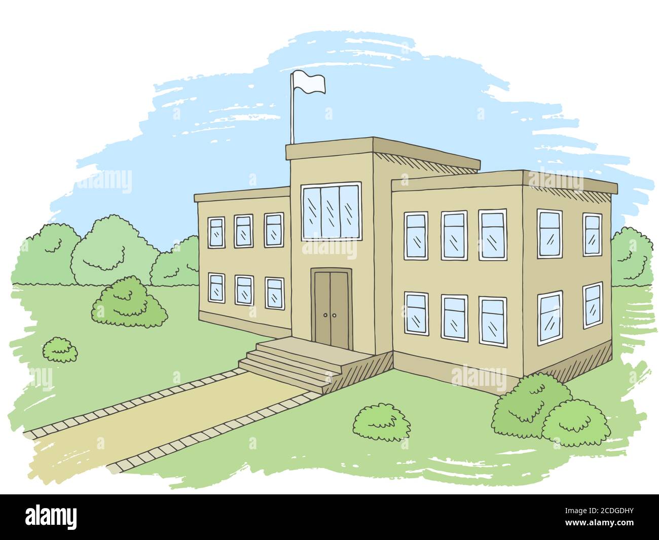 School building graphic color exterior sketch illustration vector Stock ...