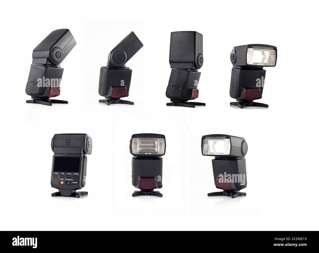 Collage of Professional flash on stand for digital camera views Stock ...
