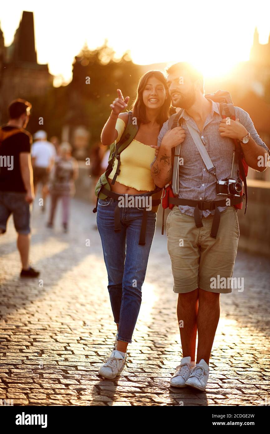 Traveling together.Travel, tourism and people concept.Smiling man and ...