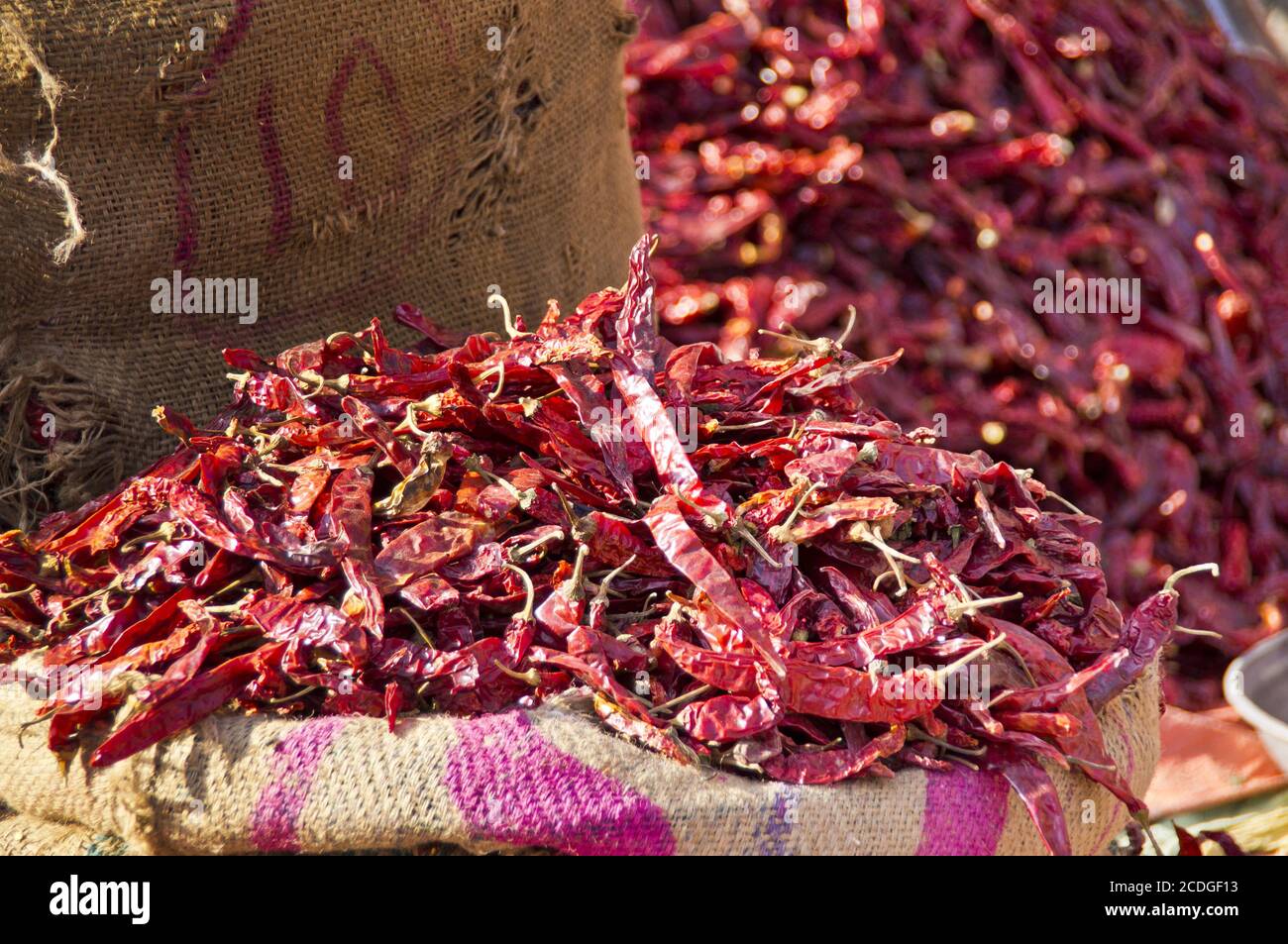 Bags of chili chilli capsicum Stock Photo - Alamy