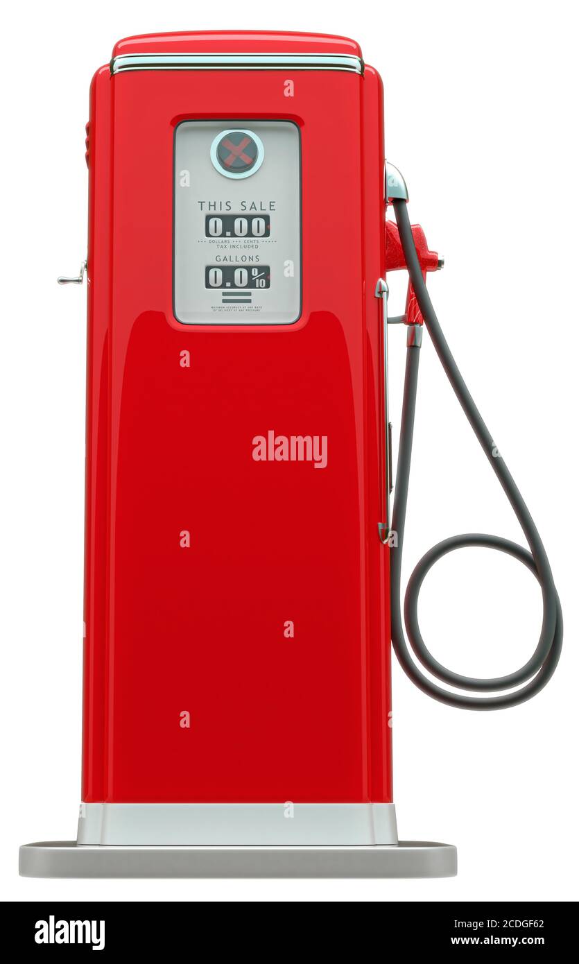 Retro red fuel pump isolated Stock Photo - Alamy
