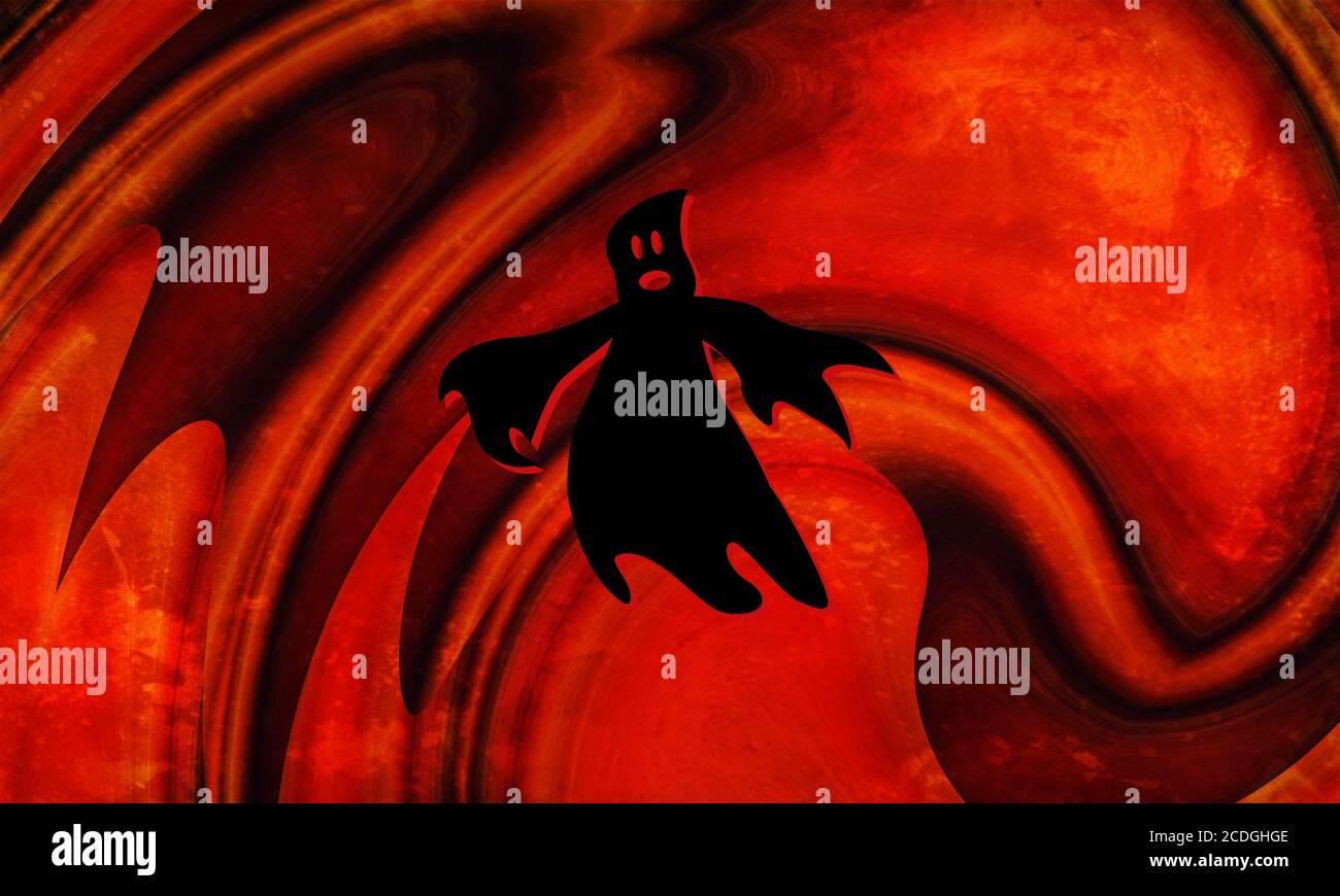 Halloween illustration with a scary ghost on a red background Stock ...