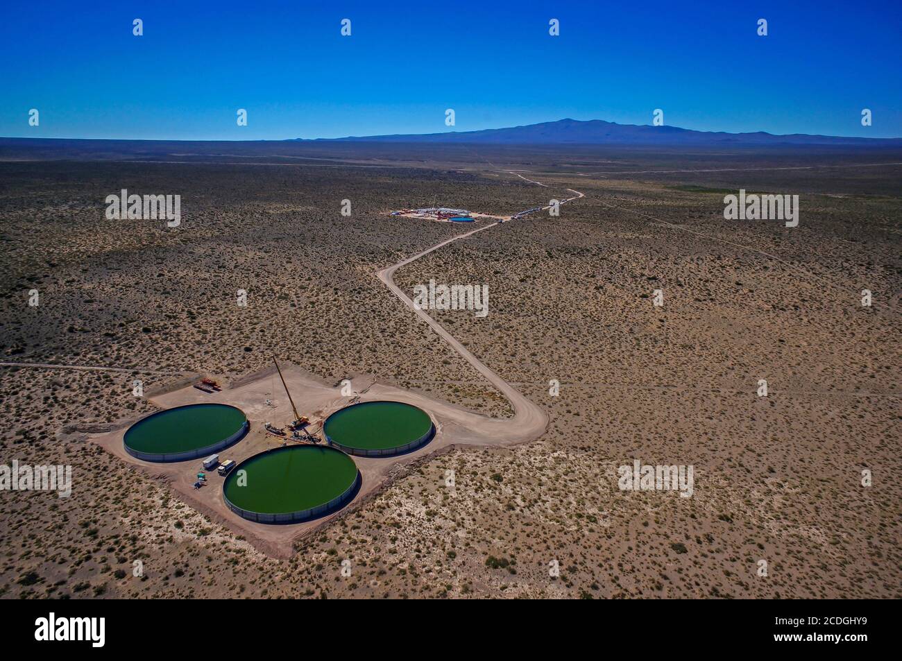 Aerial view of water and sand for hydraulic fracturing for oil ...