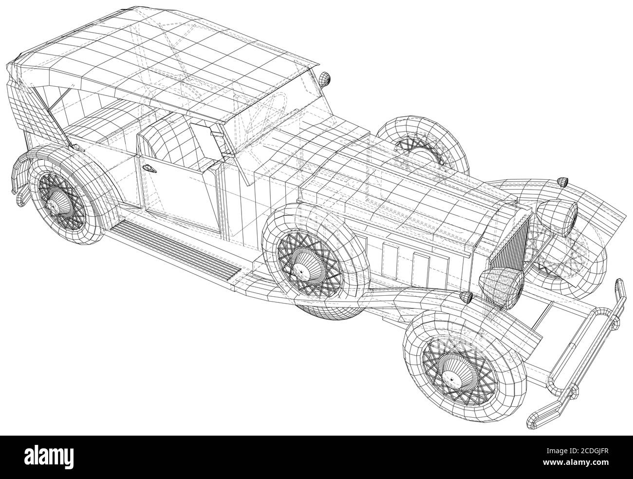 Vector Wire-frame isolated Retro car on background. Vector rendering of ...