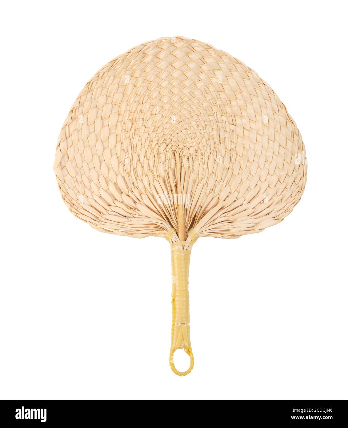Weave fan made of dried palm leaf plant isolated on white background ...