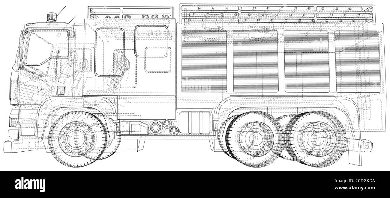 Fire Engine vector. Fire truck. Wire-frame. The layers of visible and ...