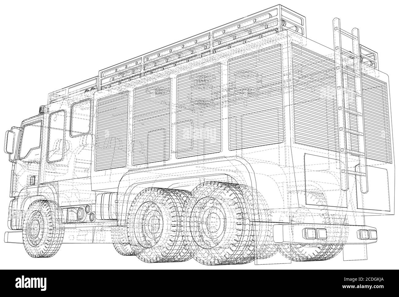 Fire Engine vector. Fire truck Wire-frame line isolated. Vector ...