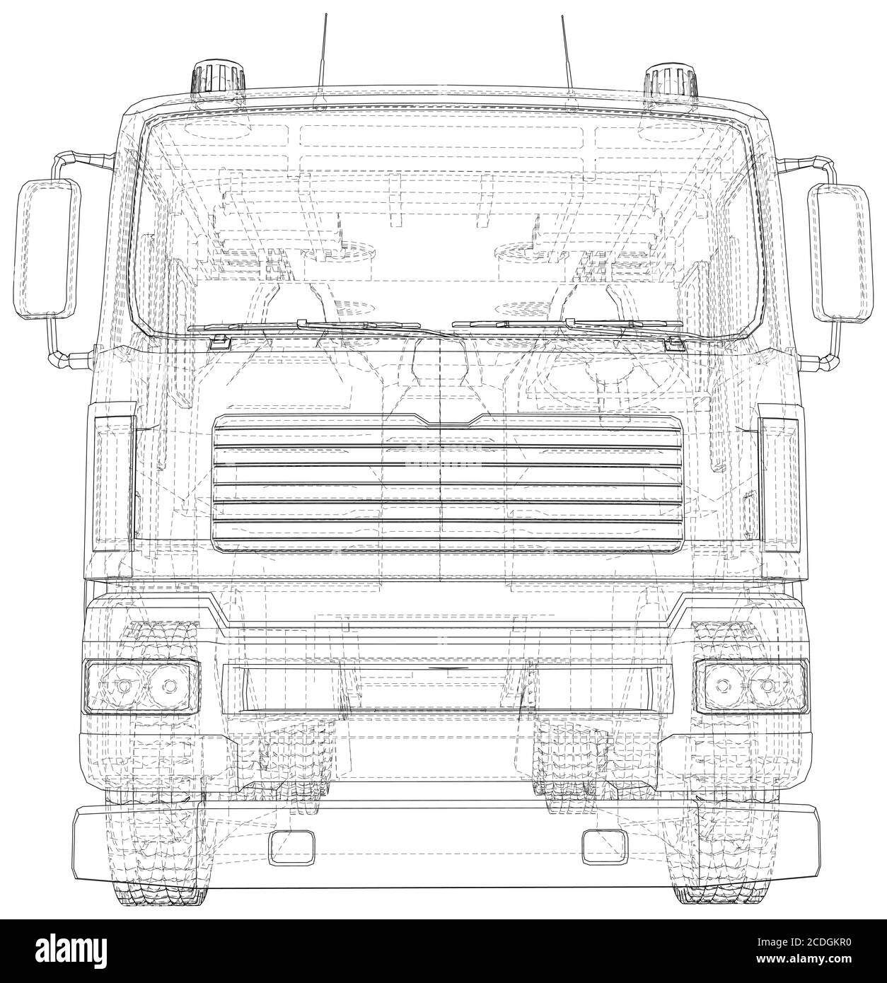 Vector Wire-frame isolated Fire truck on background. Vector rendering ...