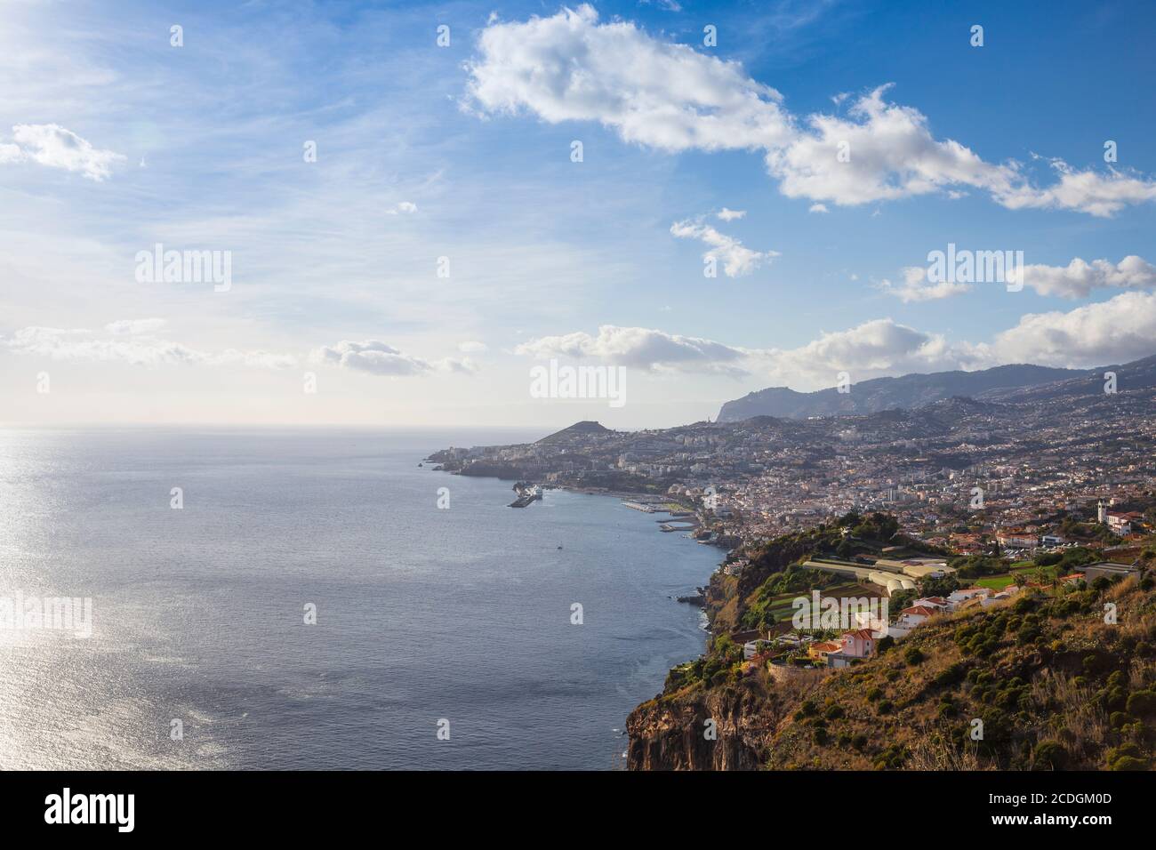 Portugal, Madeira, Funchal, View of Funchal looking towards harbour ...