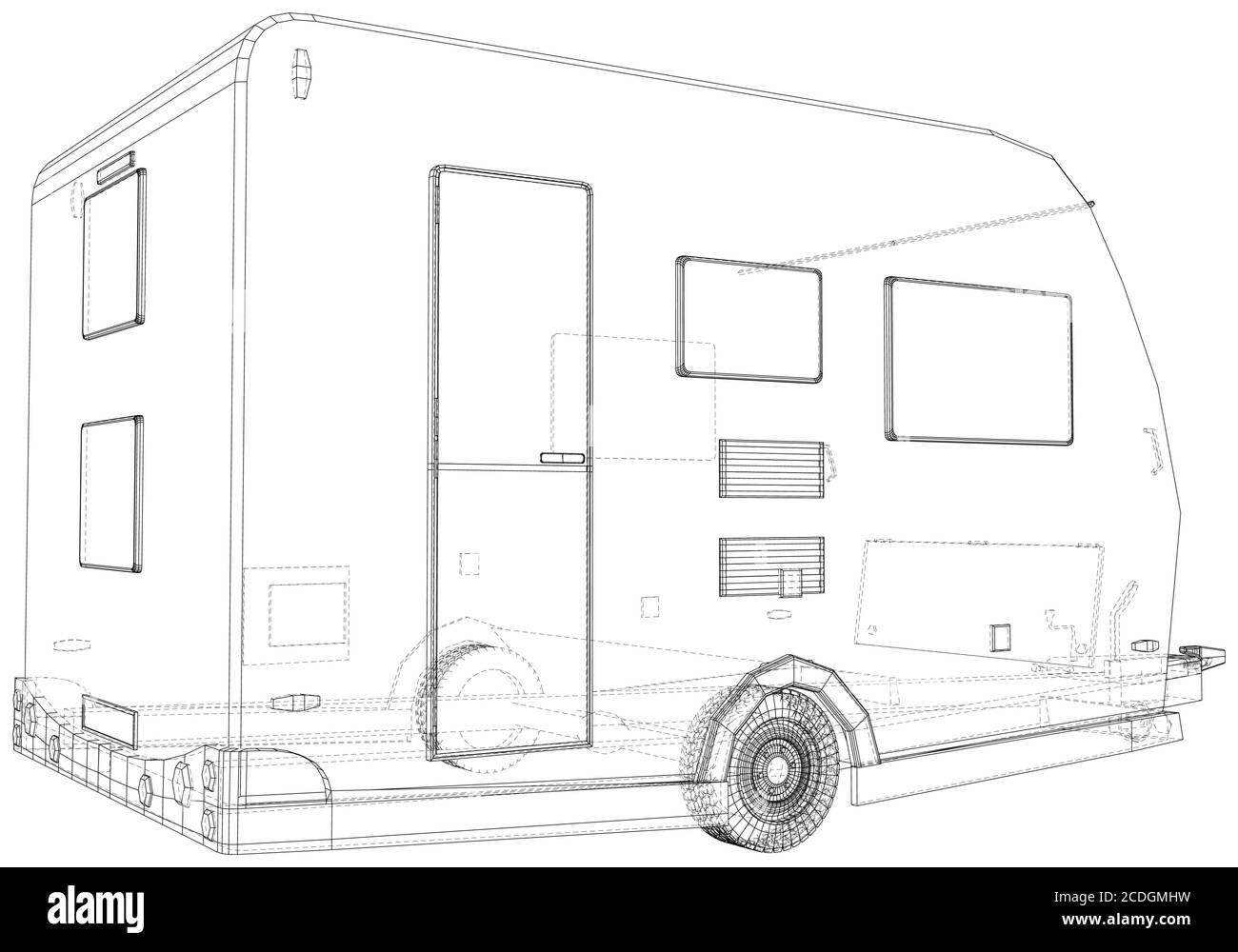 Camping RV trailer vector. Wire-frame line isolated. Vector rendering ...