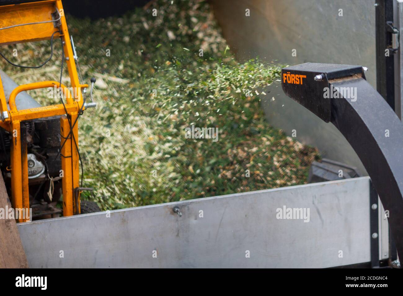A Forst tree shredder in operation, August 2020 Stock Photo - Alamy