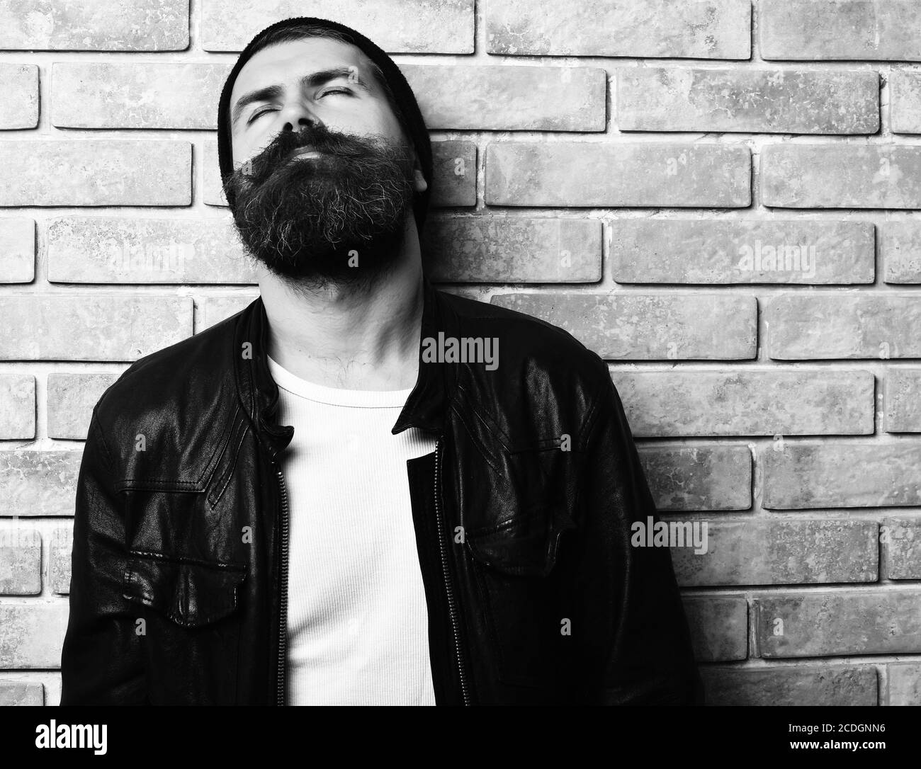 Bearded man, long beard. Brutal caucasian serious unshaven hipster in ...