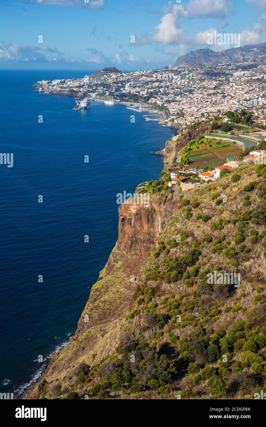 Portugal, Madeira, Funchal, View of Funchal looking towards harbour ...