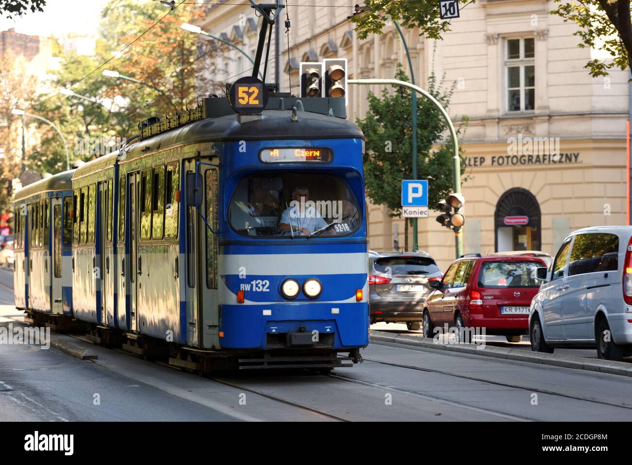 Tram on the street of Krakow, Poland Tramway system operated in the ...
