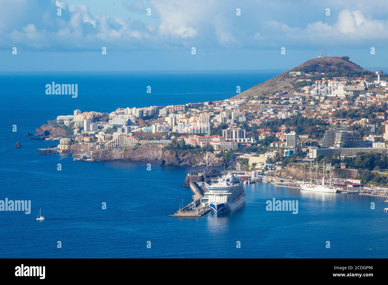 Portugal, Madeira, Funchal, View of Funchal looking towards harbour ...