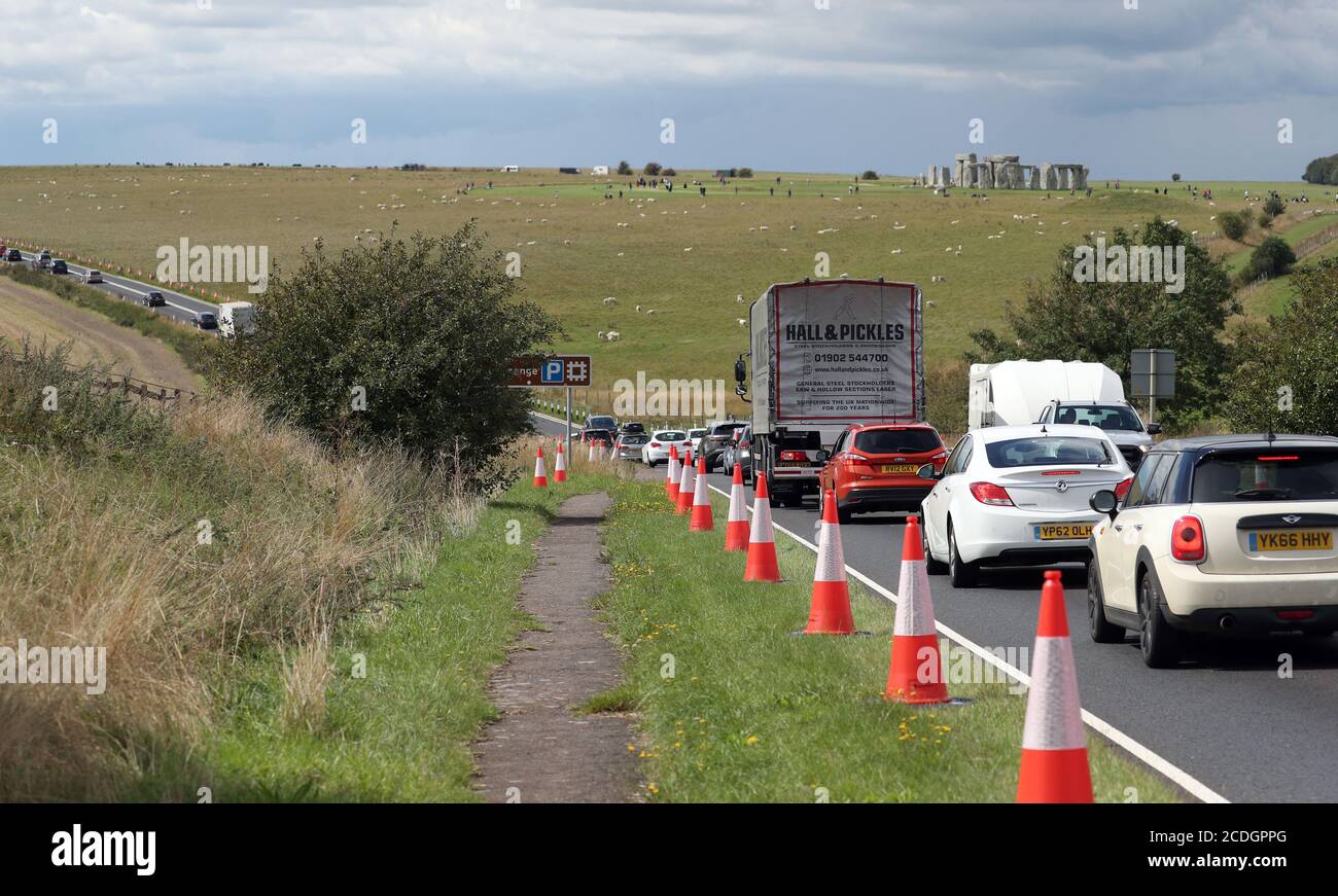 Traffic builds up on the A303 near Stonehenge in Wiltshire before the ...