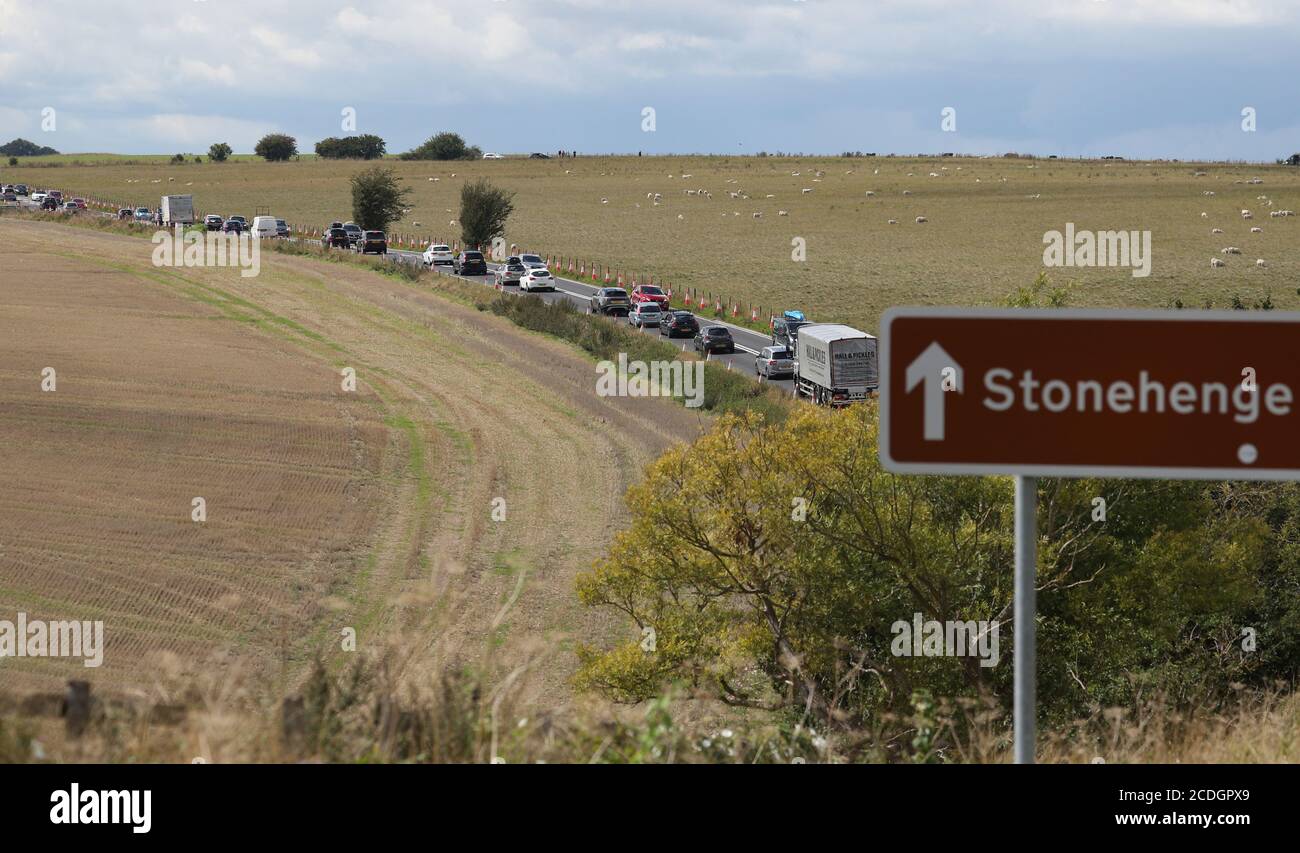 Traffic builds up on the A303 near Stonehenge in Wiltshire before the ...