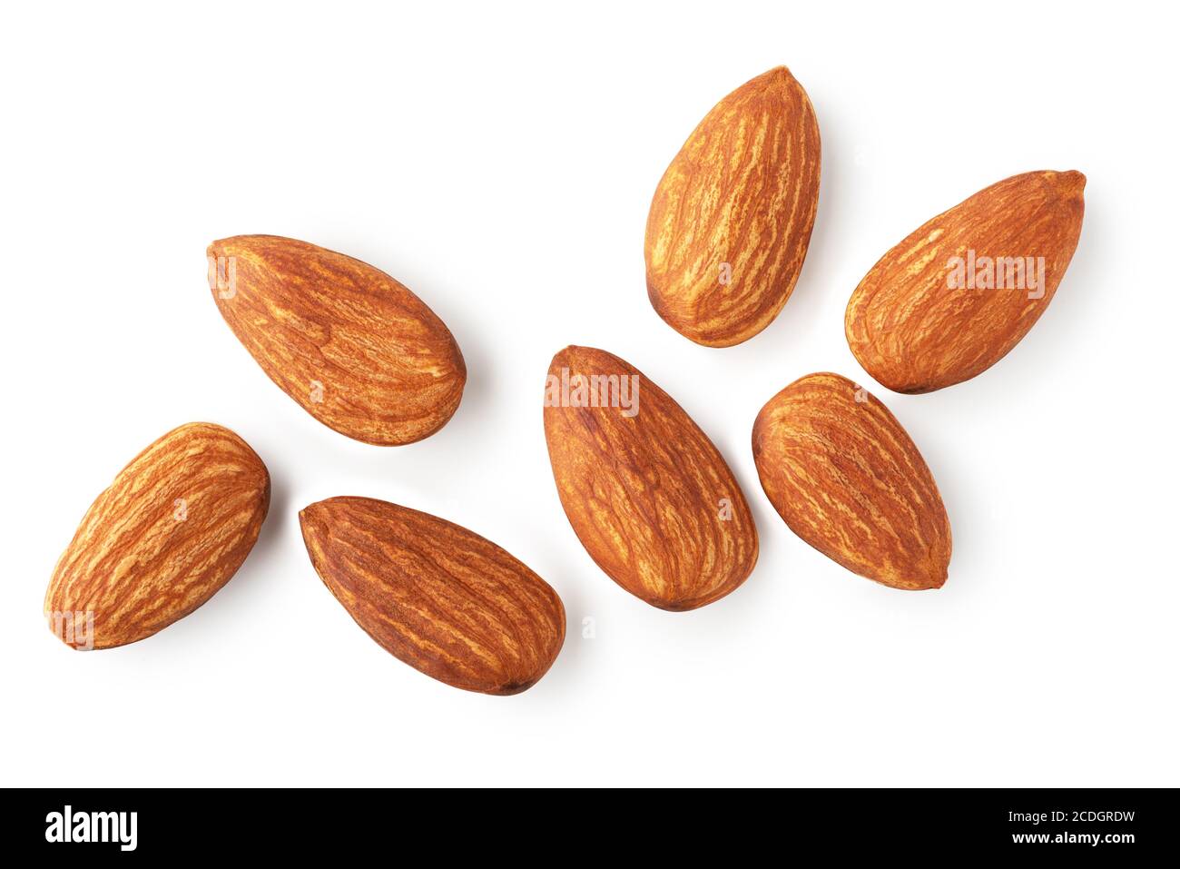 Shelled almonds isolated on white background. Clipping path. Top view ...