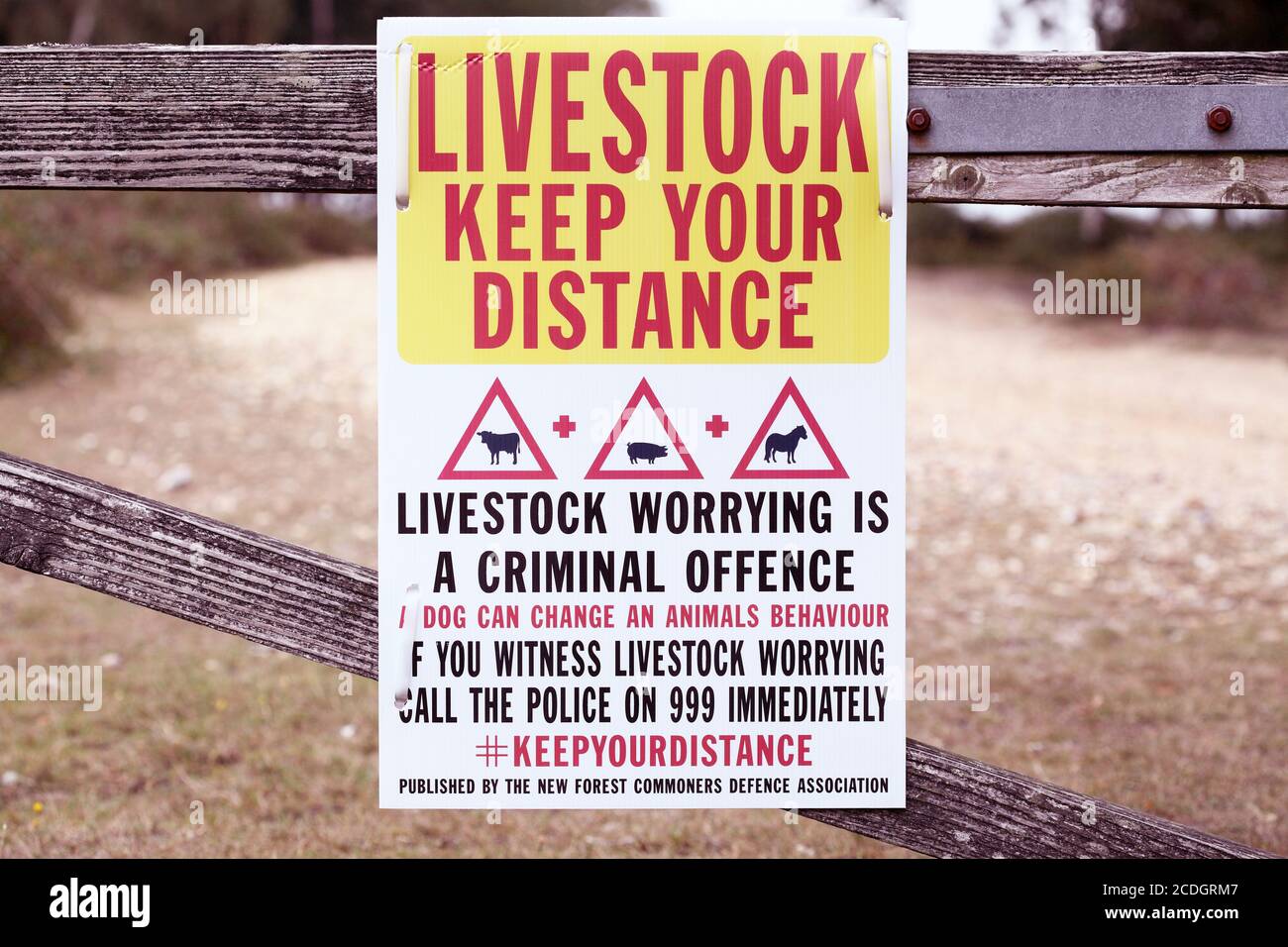 Livestock keep your distance no livestock worrying sign Stock Photo - Alamy