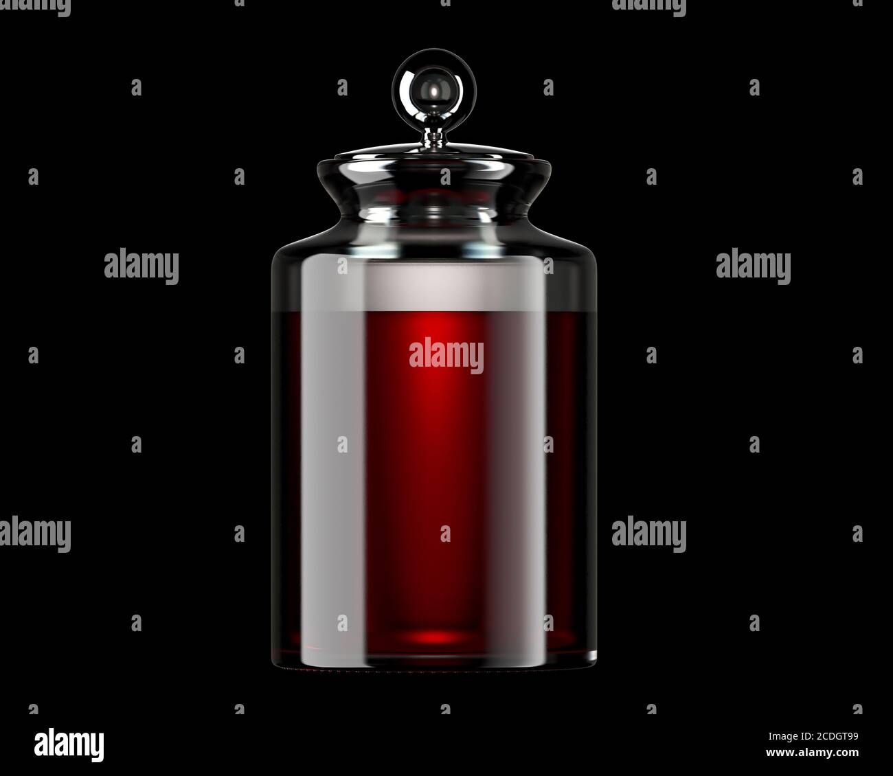 Glass jar with red liquid on a black background 3d render Stock Photo ...
