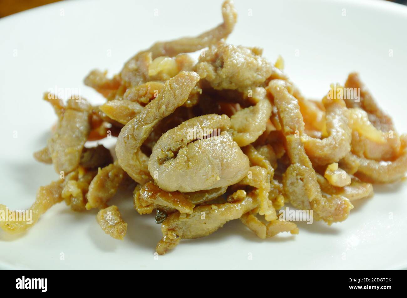 steamed salty slice pork with garlic and pepper on plate Stock Photo ...