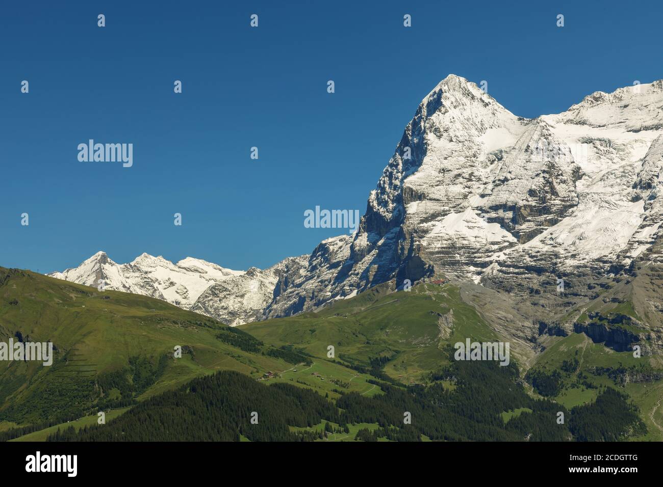 Stunning alpine Swiss mountain Eiger peak, seen from Allmendhubel ...