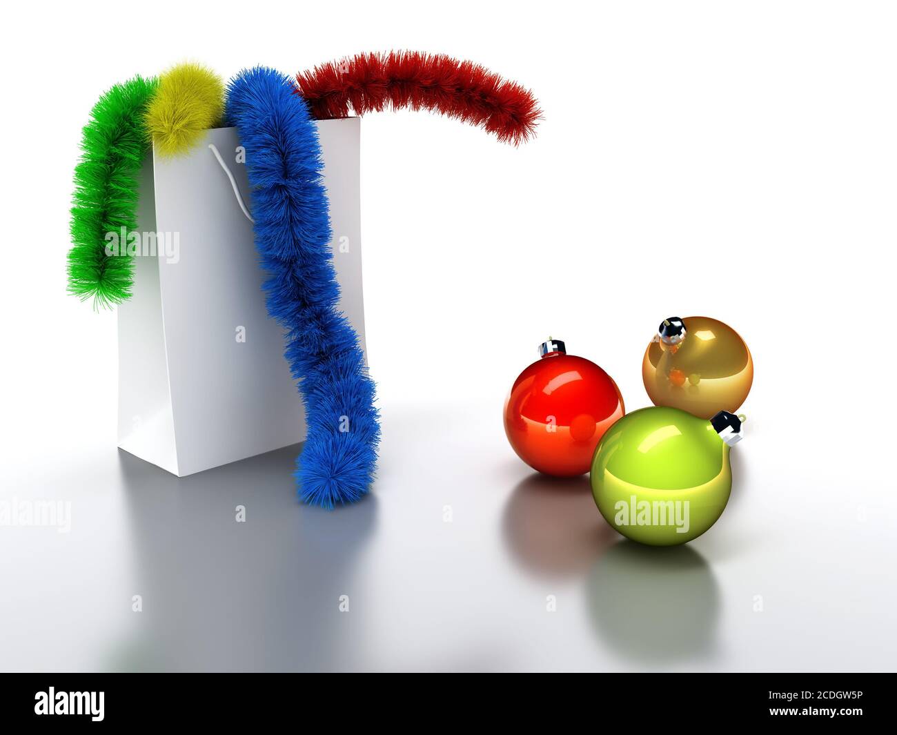 Gift packed in the decorated package and Christmas toys on a white ...