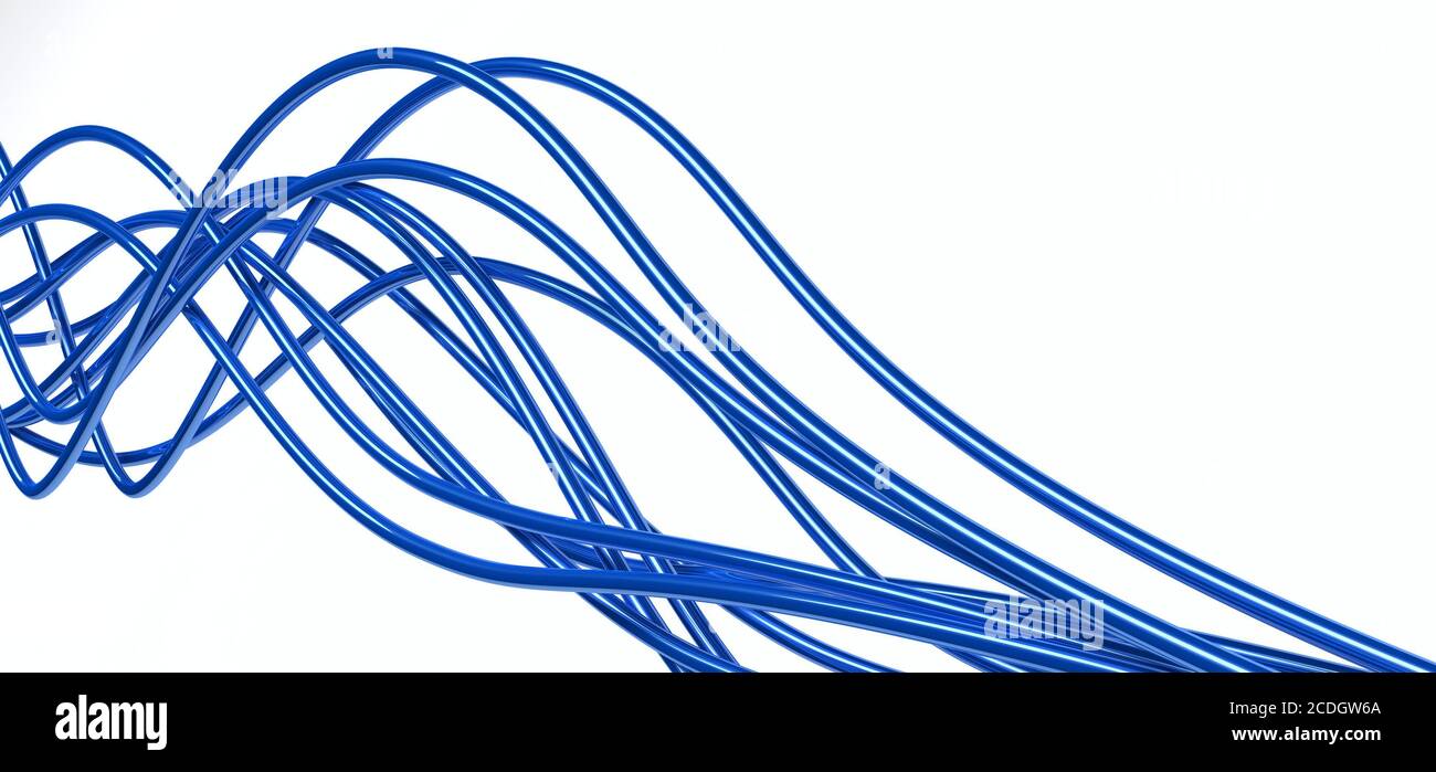 bright metallic fibre-optical blue cables on a white background Stock ...