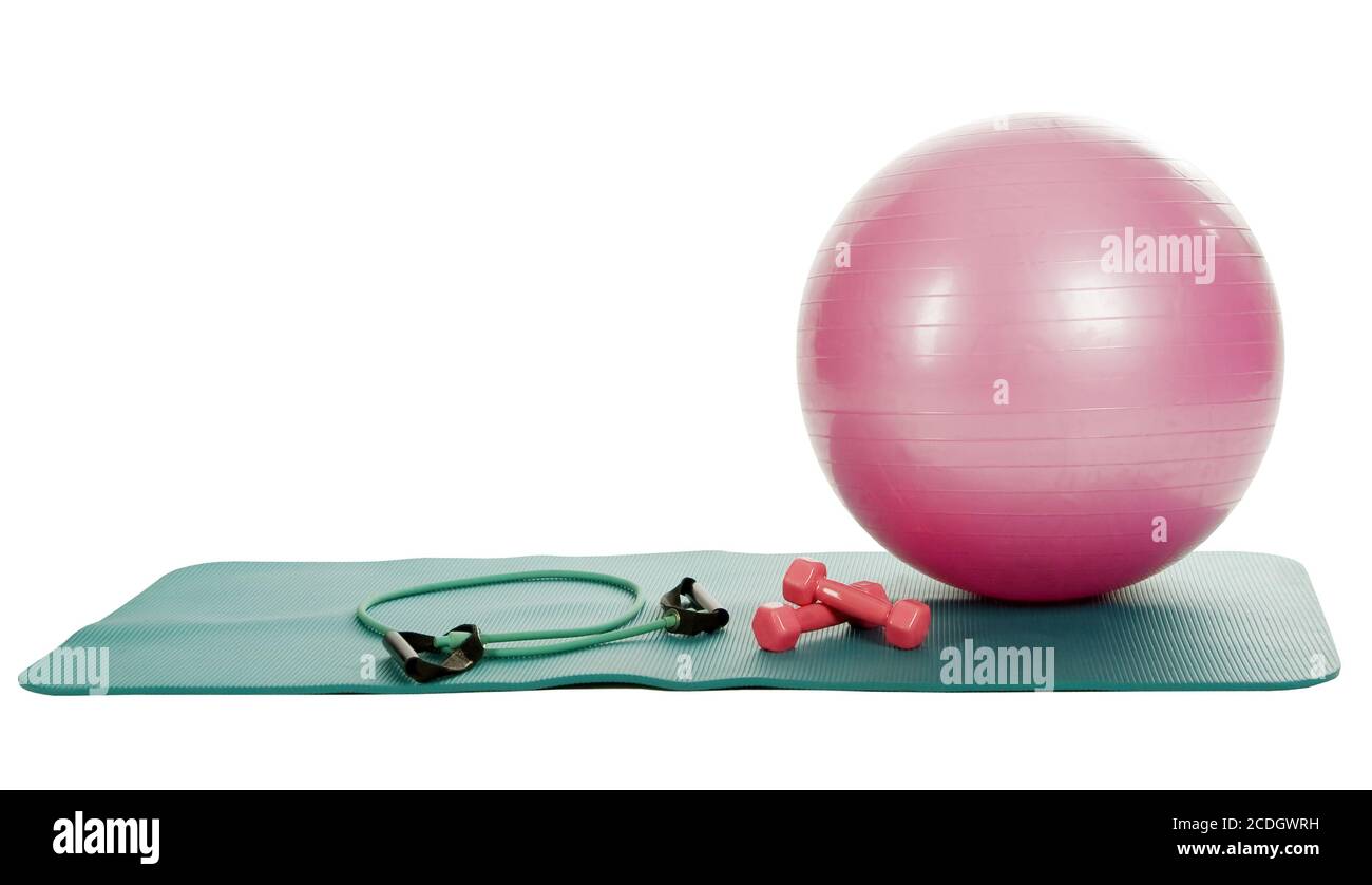collection of fitness equipment over white Stock Photo - Alamy