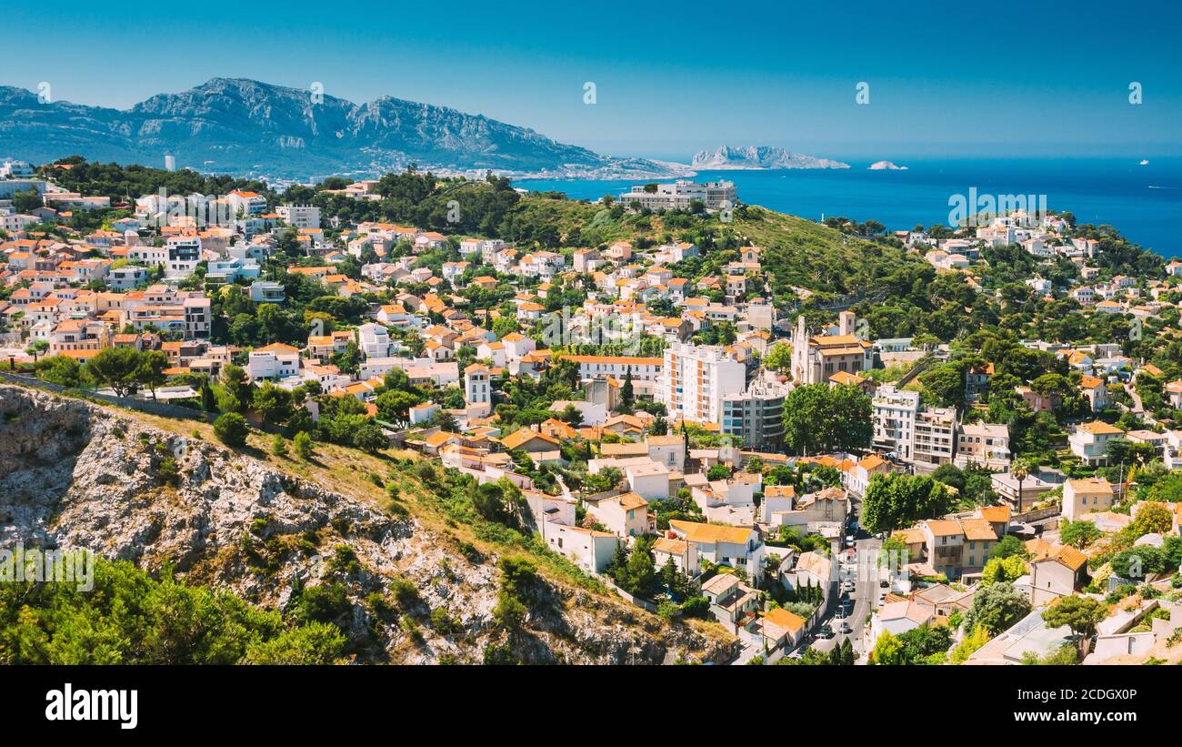 Marseille, France. Elevated View Of Cityscape. Residential Districts ...