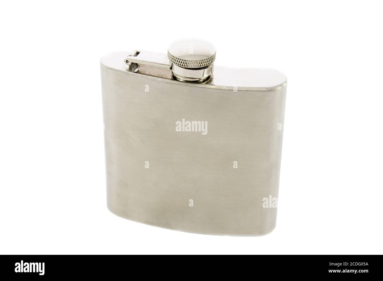 Silver flask of brandy isolated over a white background Stock Photo - Alamy
