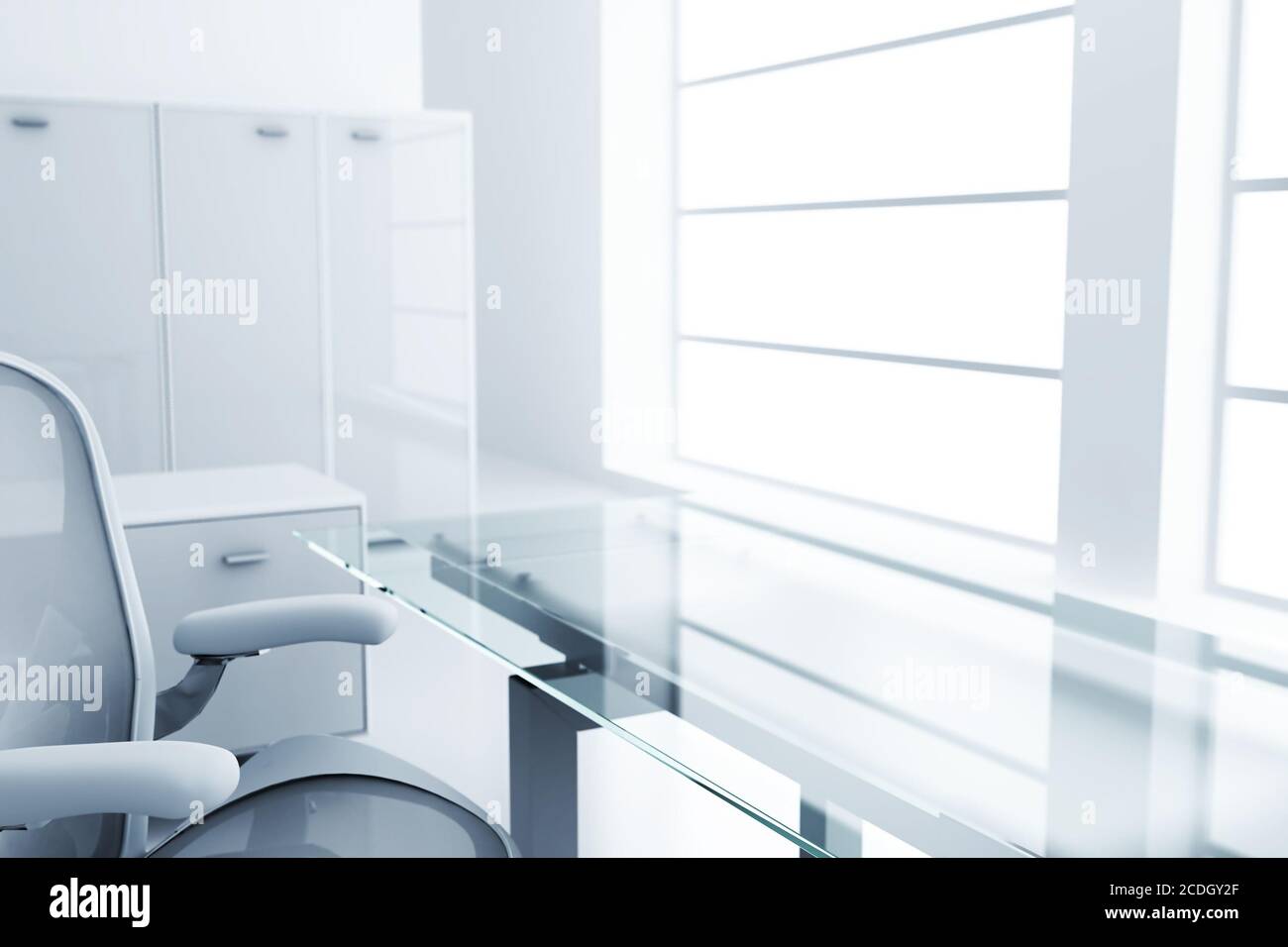 Light modern cubicle with a table and an armchair Stock Photo - Alamy