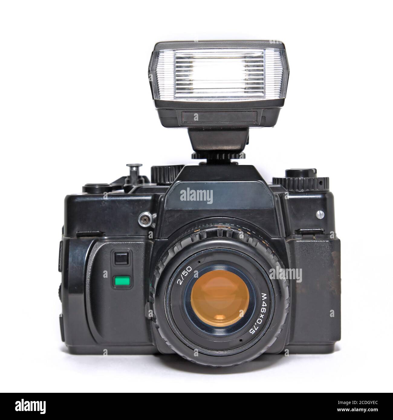 camera with flash on white background Stock Photo - Alamy