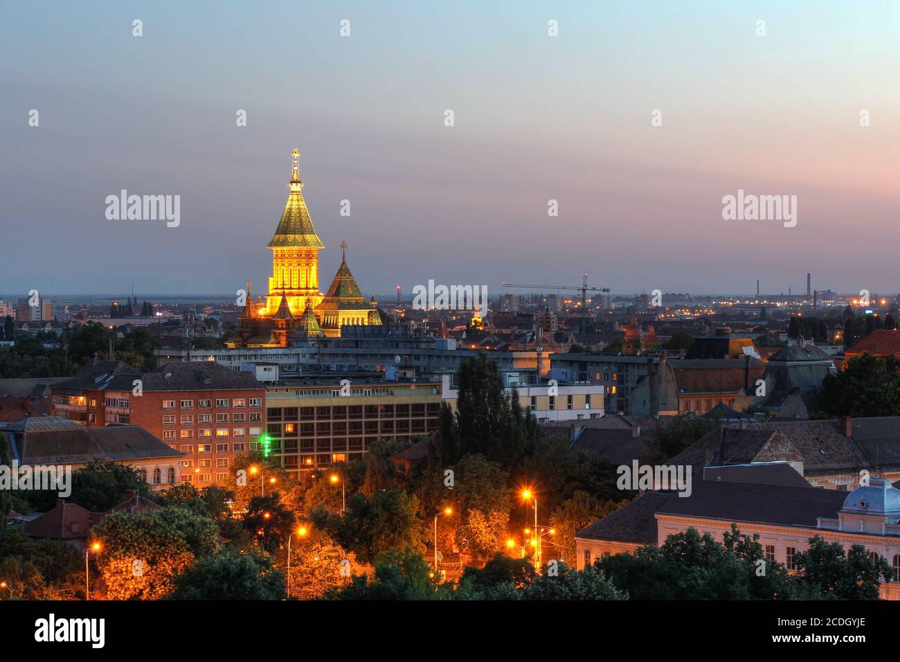 Skyline at sunset from a high point of view of Timisoara, Romania with ...