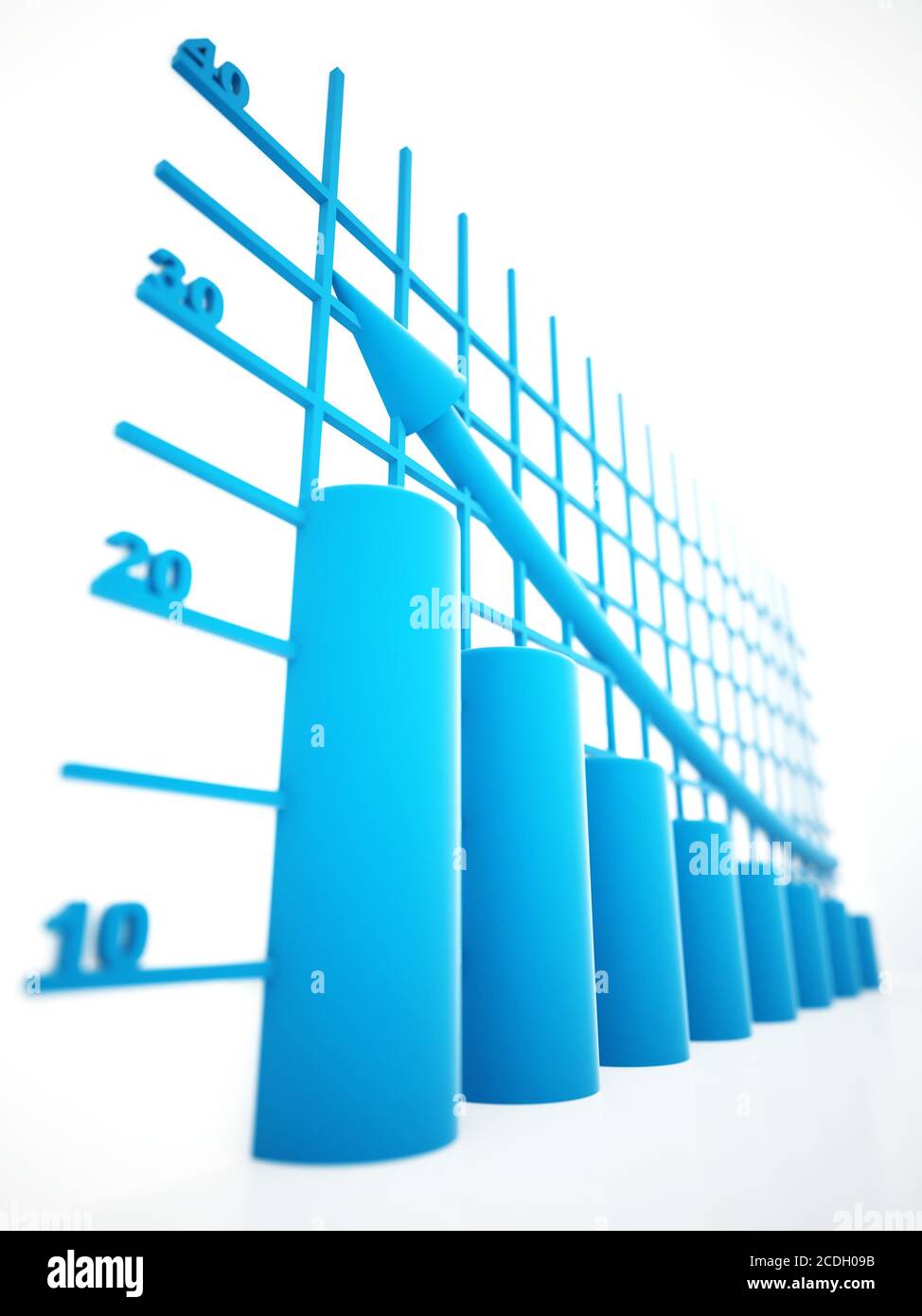 blue columns of diagram with arrow rising upwards Stock Photo - Alamy