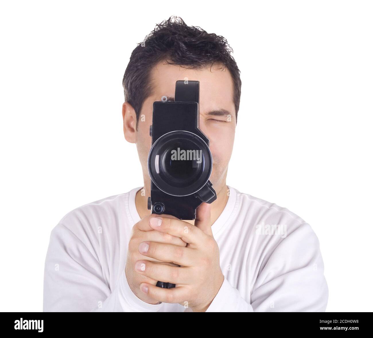 Cameraman isolated on white background Stock Photo - Alamy
