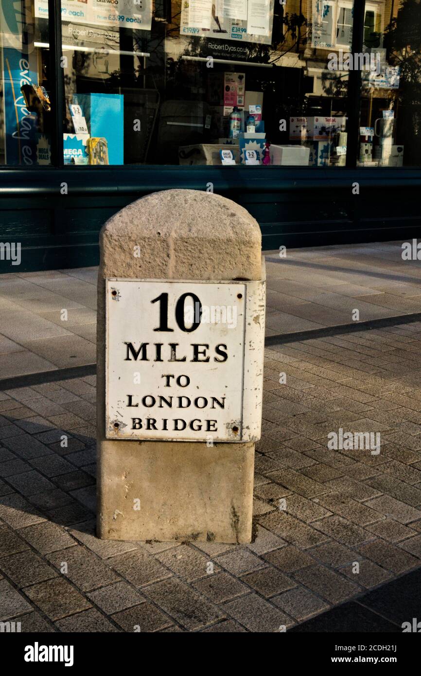A stone sign showing distance to London Bridge Stock Photo - Alamy