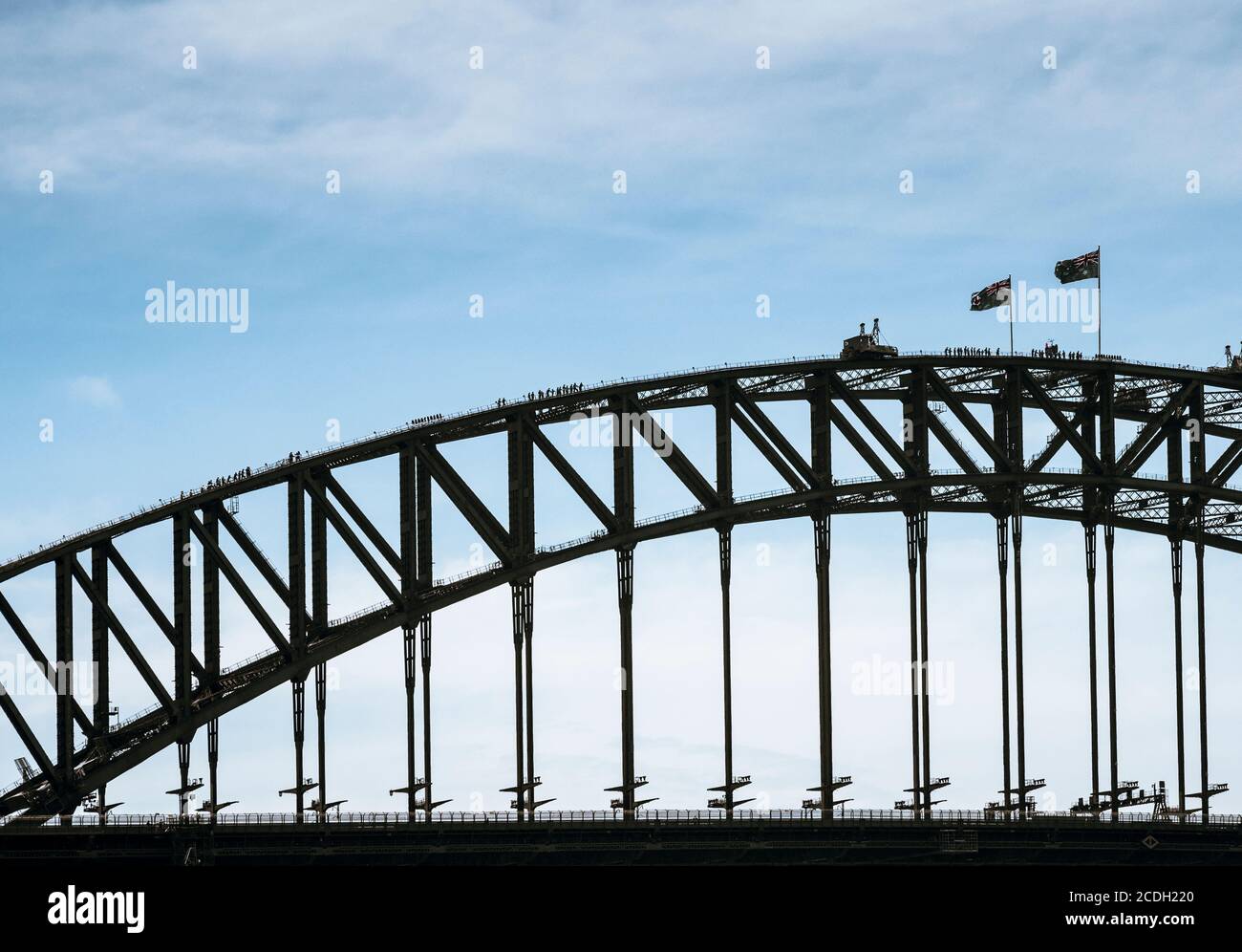 Climbers walking to the summit on the arch of the Sydney Harbour Bridge ...