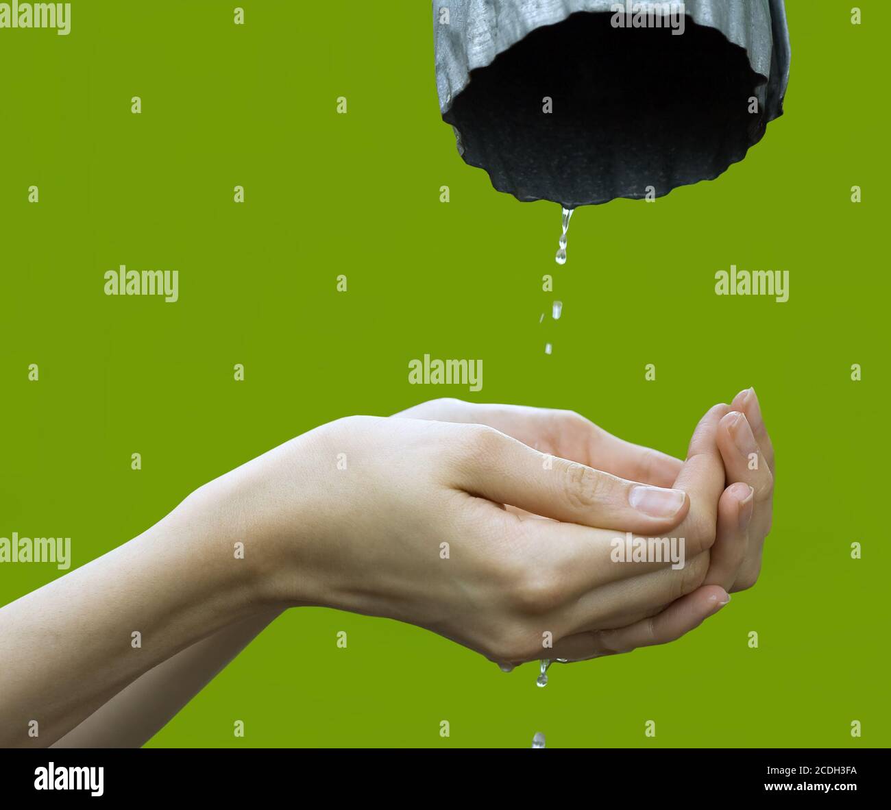 Hands catching clean falling water close up Stock Photo - Alamy