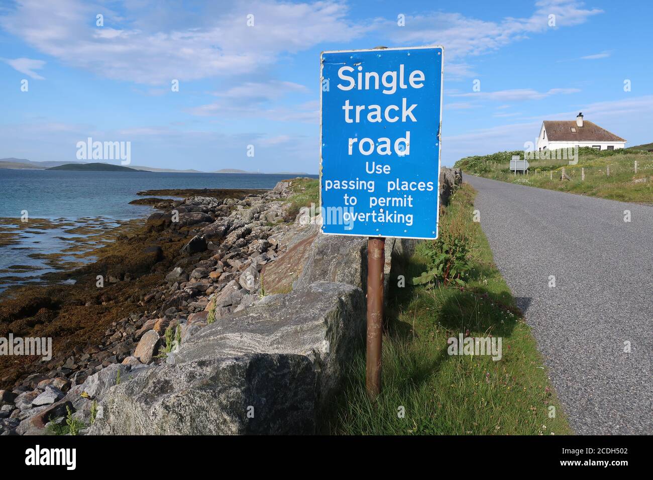 Single track road sign. The Hebridean Way. Outer Hebrides. Highlands ...