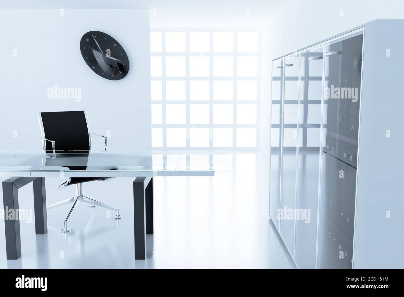 Light modern cubicle with a table and an armchair Stock Photo - Alamy