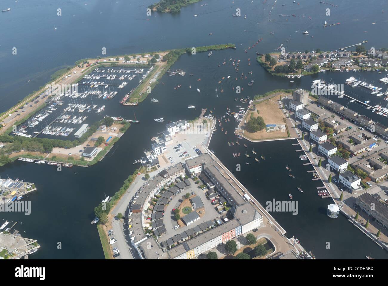 Aerial view Dutch harbor Zeewolde with everal sea scout sloops Stock ...