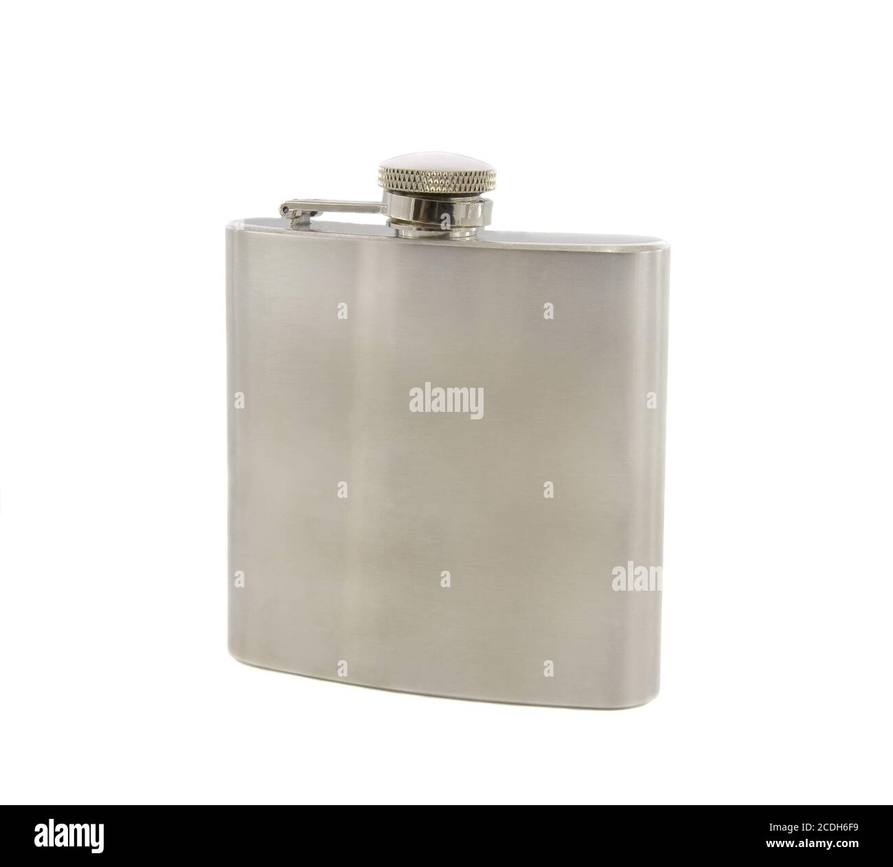 Silver flask of brandy isolated over a white background Stock Photo - Alamy