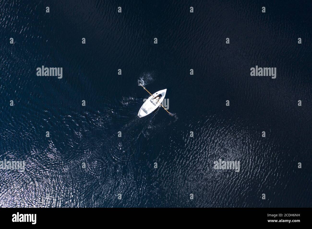 Boat on lake from the sky Stock Photo - Alamy