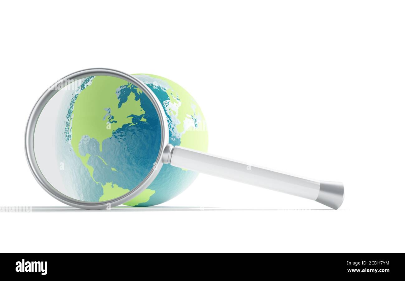 Magnifier and earth sphere Stock Photo - Alamy
