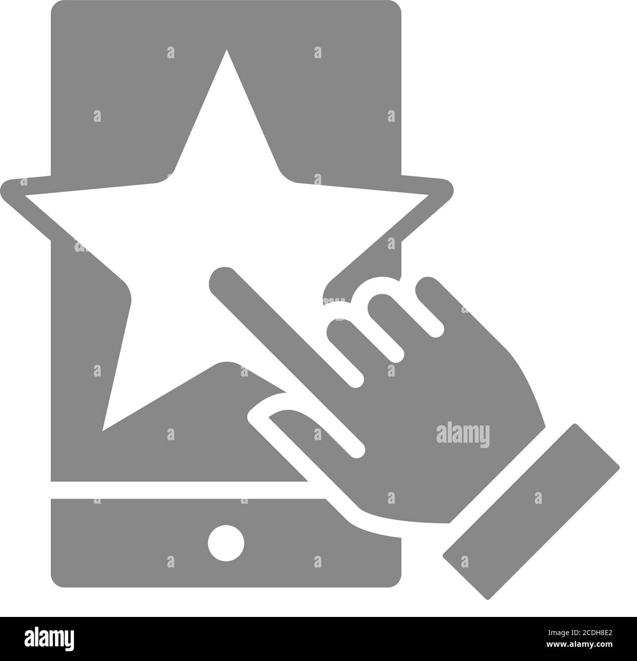 Human chooses a star on phone gray icon. Customer review, add to ...