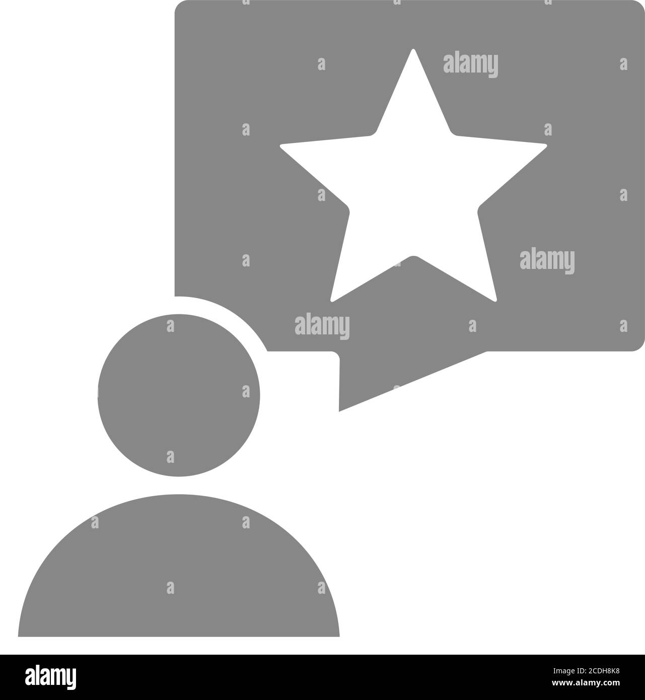 Human with star in speech bubble gray icon. Customer review, feedback ...