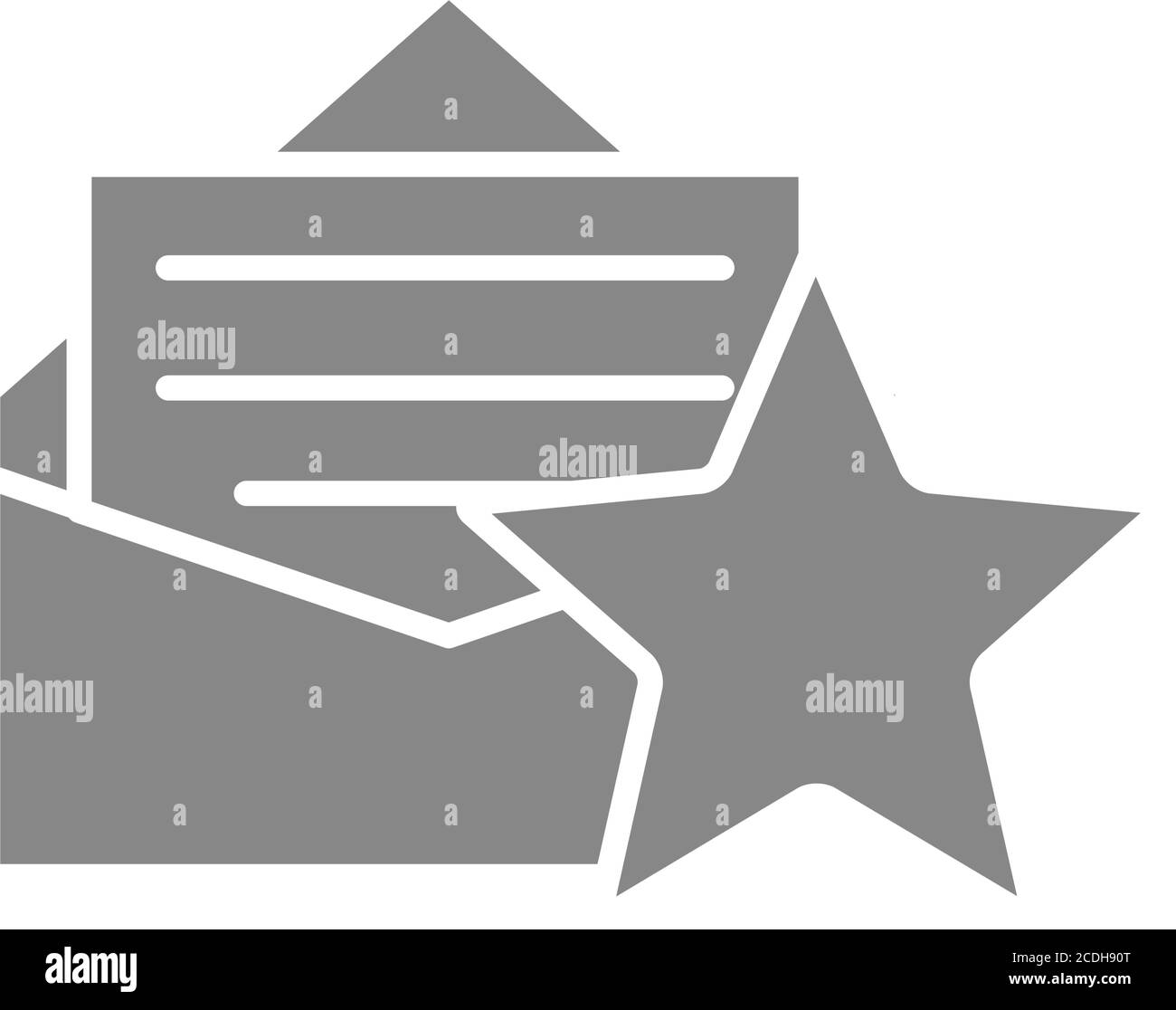 Letter with big stars gray icon. Feedback, email review, add to ...