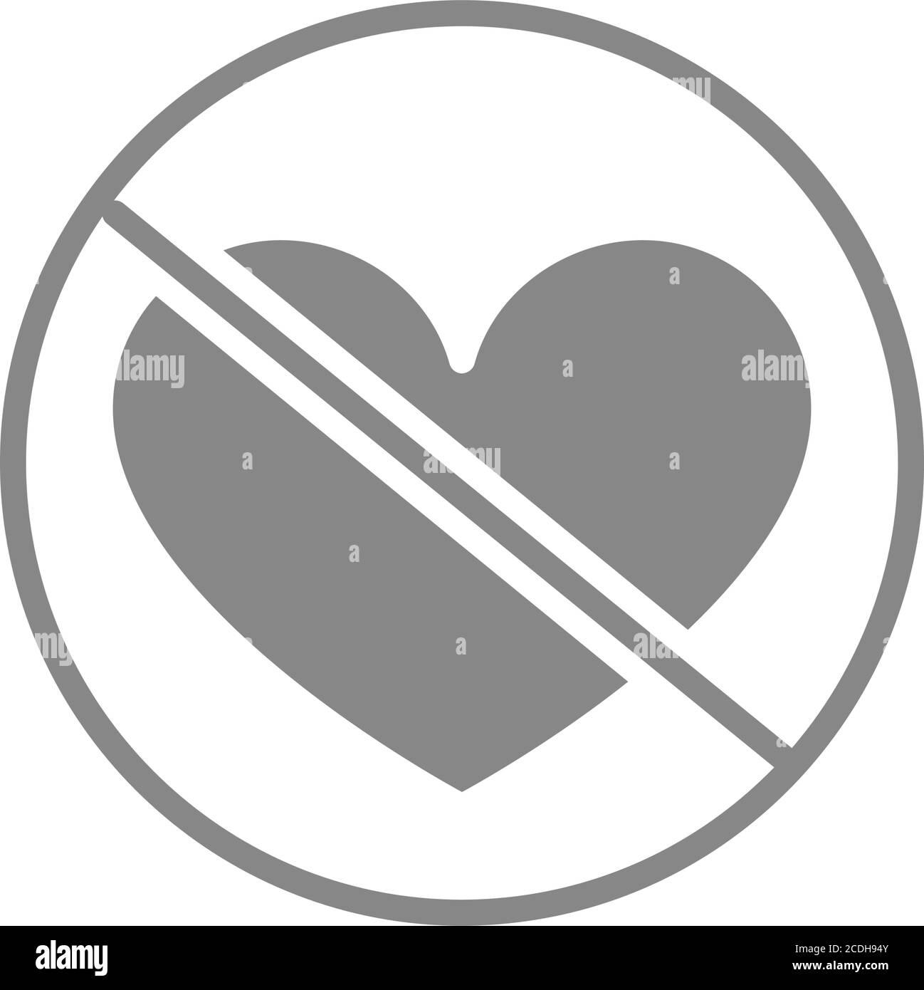 Forbidden sign with a heart gray icon. Prohibition of like, no love ...