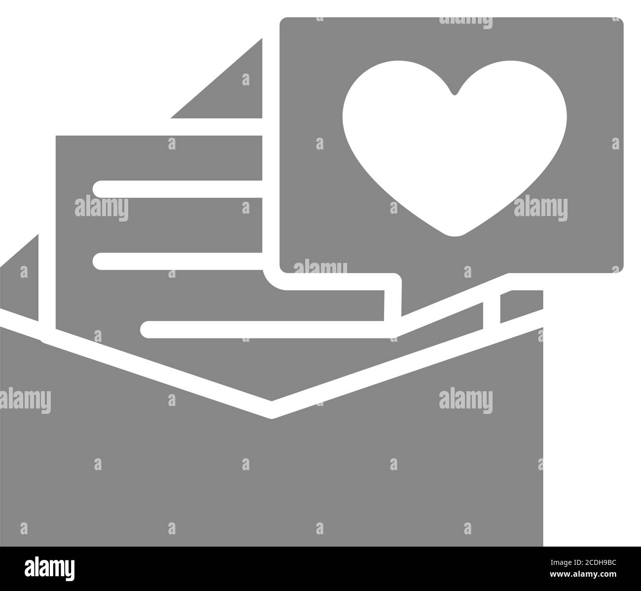 Letter with big heart gray icon. Declaration of love, note in envelope ...